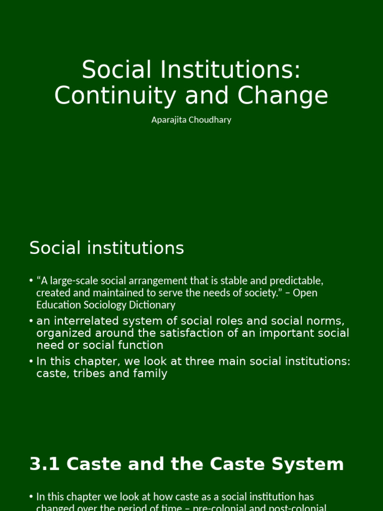 Social Institutions Continuity and Change | PDF | Caste | Dalit