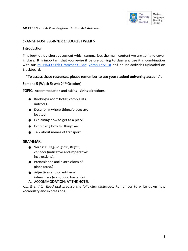 Booklet Week 5 MLT153 Post Beginner 1 | PDF