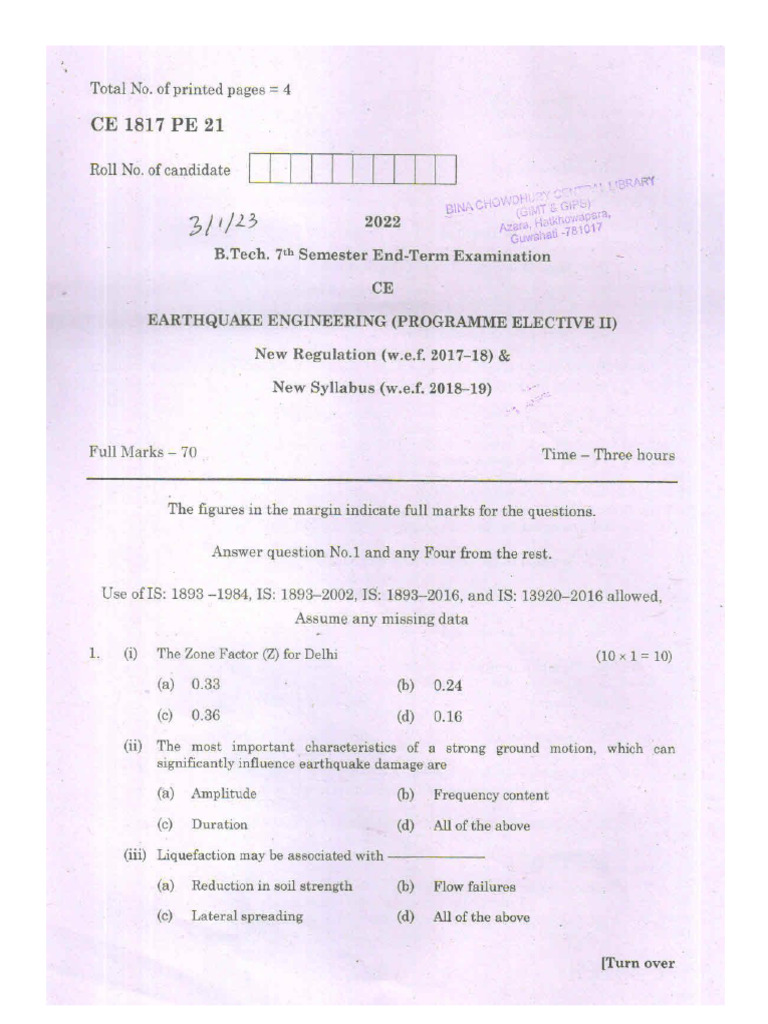Earthquake Engineering (Programme Elective-II) | PDF