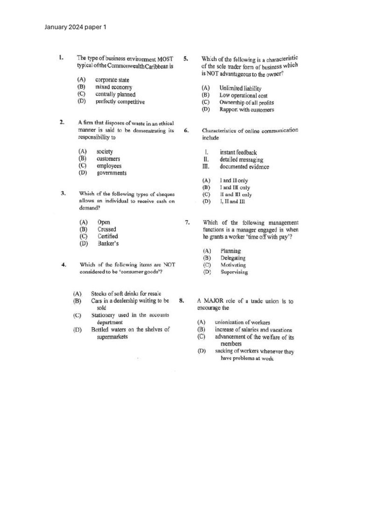 January 2024 Paper 1 Document | PDF