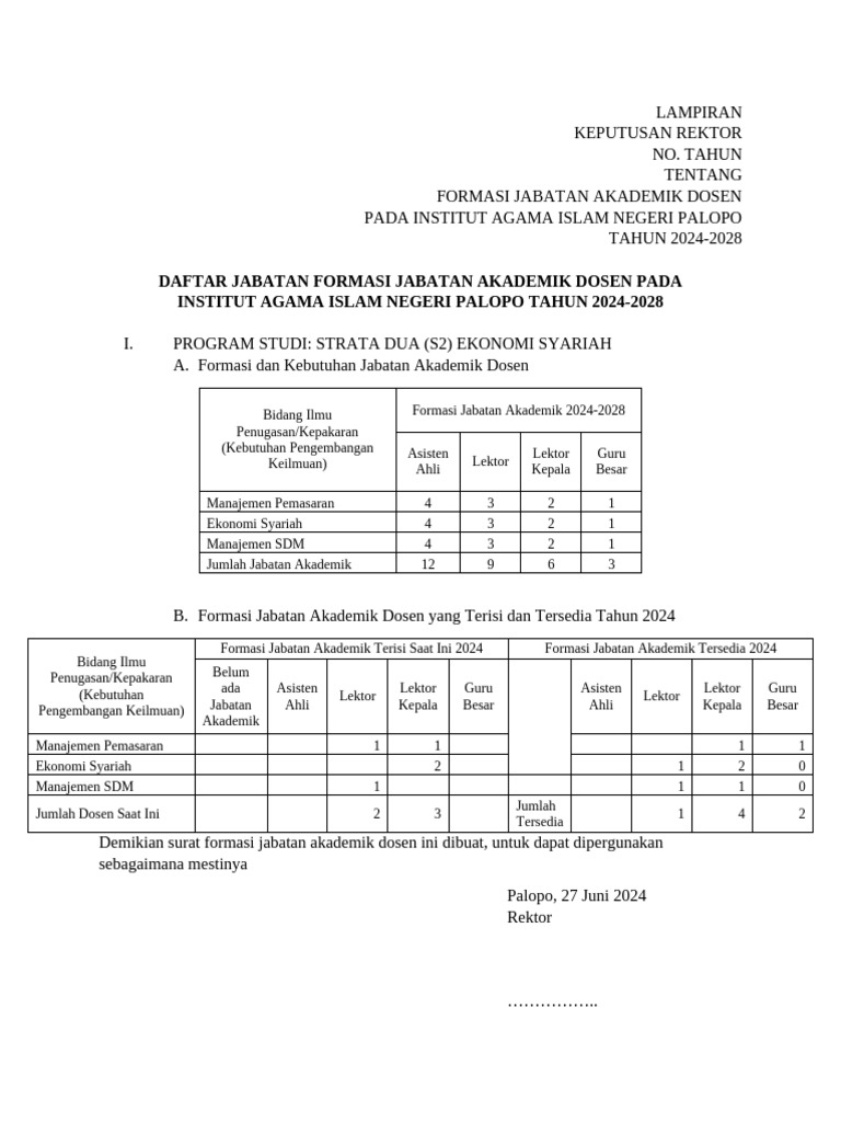 Formasi Jabatan Akademik S2 Eksyar | PDF
