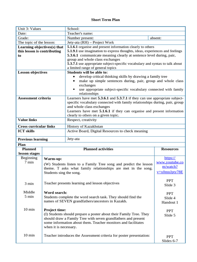 Family Tree Project Lesson Plan | PDF | Vocabulary | Learning