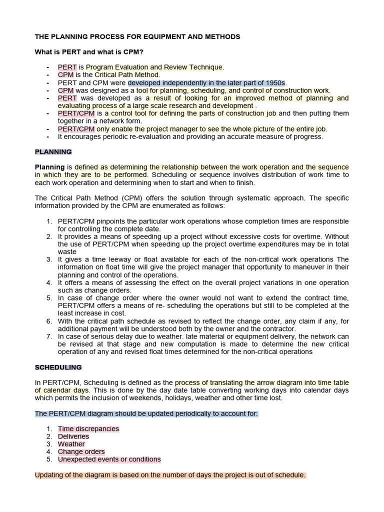 The Planning Process For Equipment and Methods | PDF