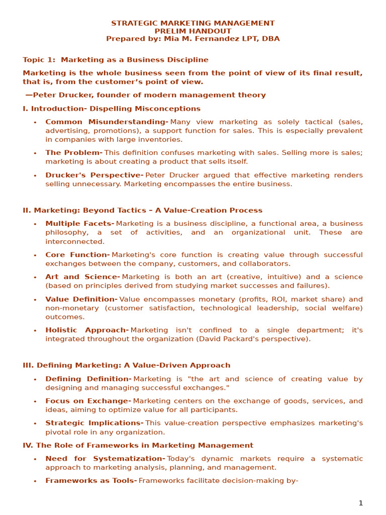 strat marman prelim handout 1 | PDF | Marketing | Business Model