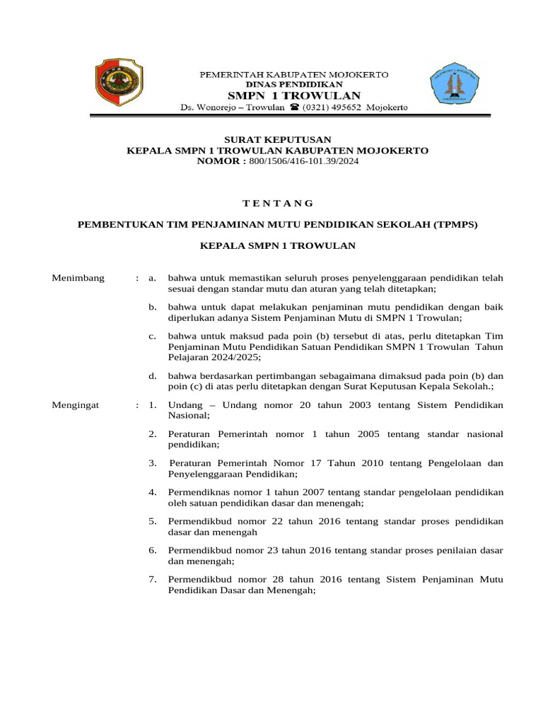 SK TIM PENJAMIN MUTU PENDIDIKAN | PDF