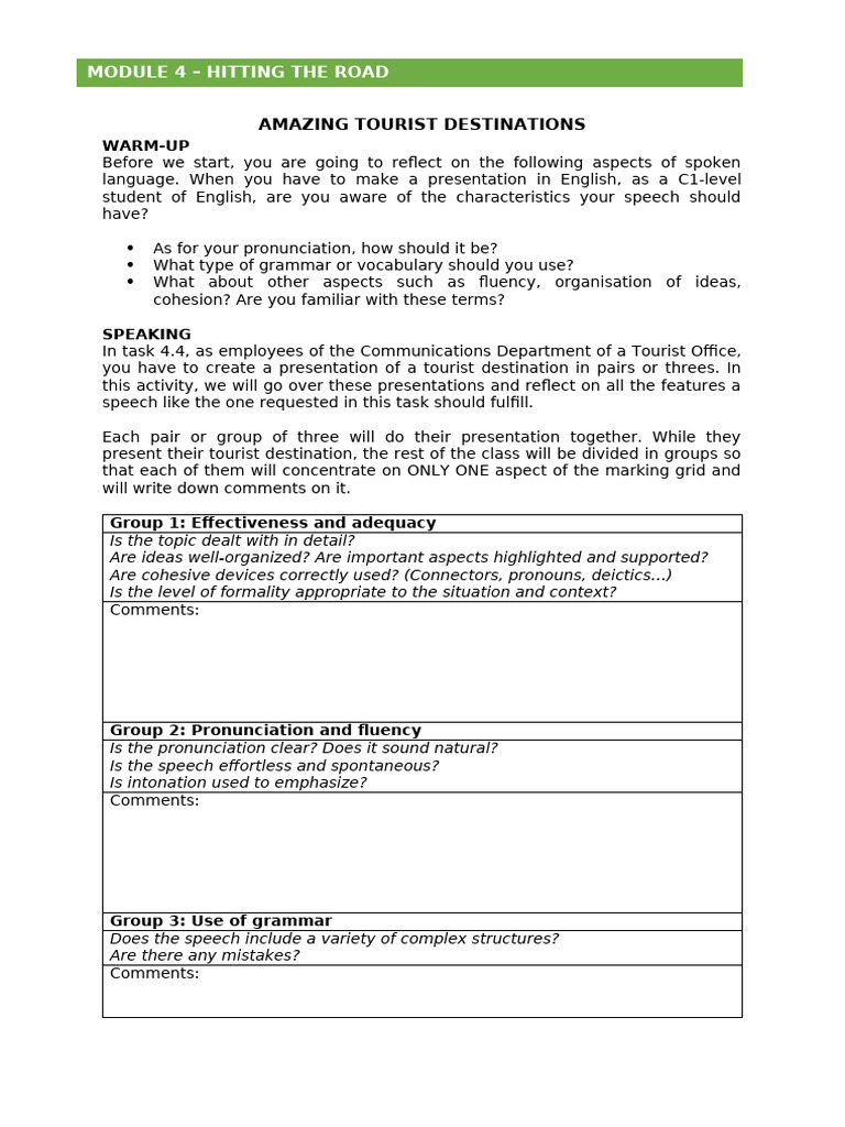 Module 4 Tourist Destinations | PDF | English Language | Vocabulary