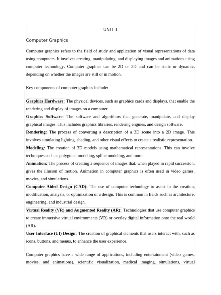 UNIT 1 CG-1 | PDF | Computer Graphics | Graphics