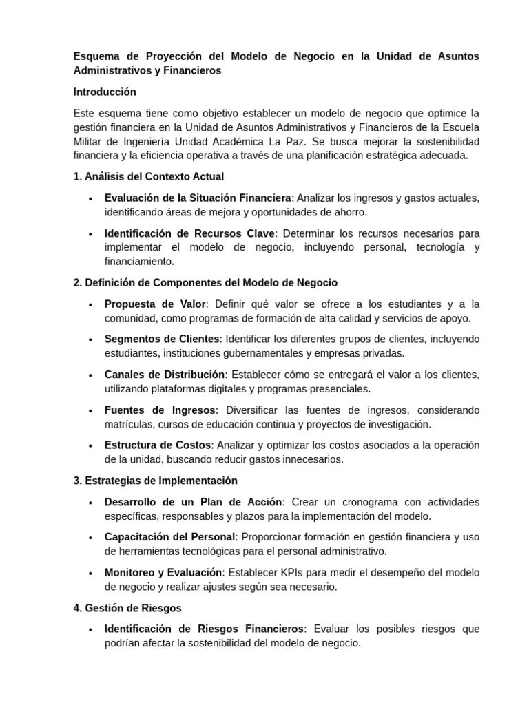 Esquema de Proyección Del Modelo de Negocio en La Unidad de Asuntos ...