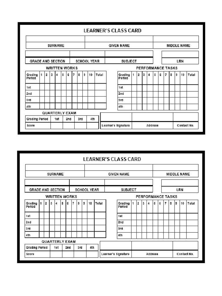 LEARNER'S CLASSCARD | PDF