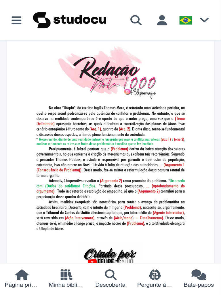 Modelo de Redação Felipe Araujo 2019 - Warning TT Undefined Function 32 ...