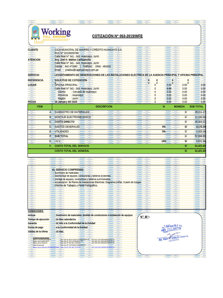 Cotización Caja Municipal de Ahorro y Crédito Huancayo 1 | PDF | Servicios financieros | Bancario
