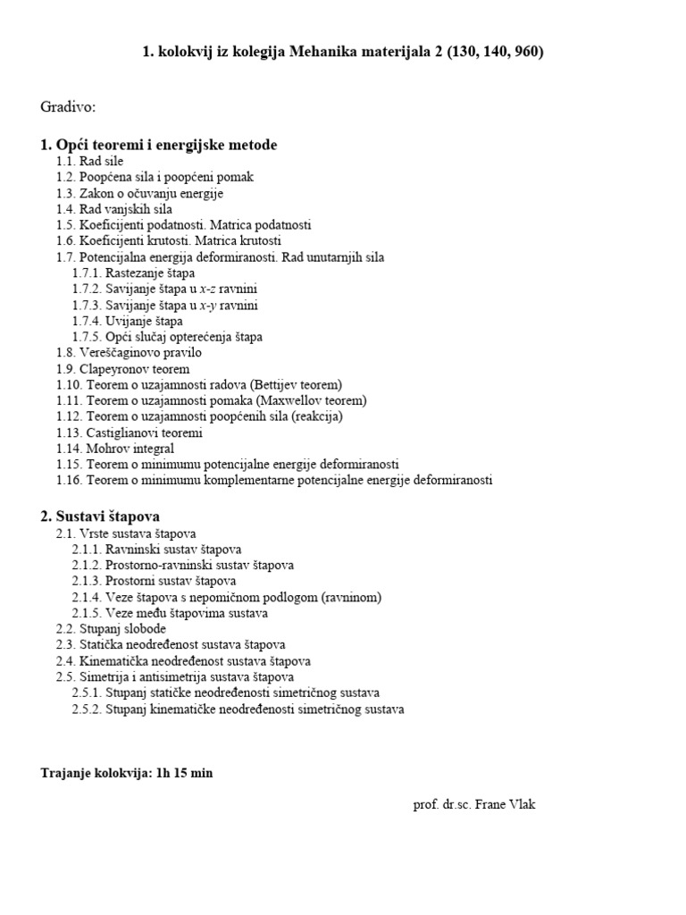 Ogledni primjer - 1. Kolokvij Mehanika 2 (130, 140) - 2023 | PDF