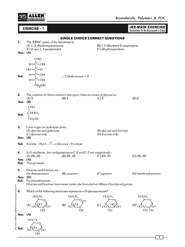 U-8 - Biomolecule & Polymer - Exercise Solution | PDF