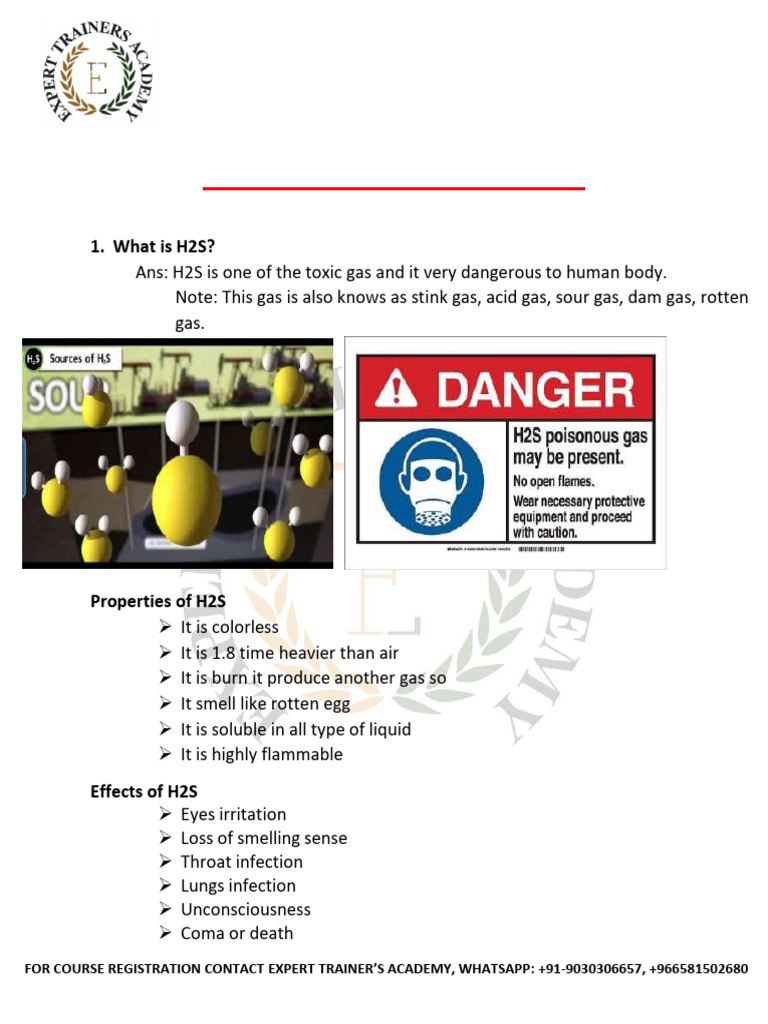 h2s (Hydrogen Sulfide Gas | PDF