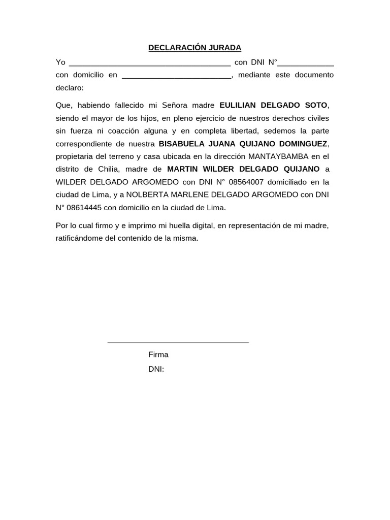 Declaración Jurada Hijos | PDF