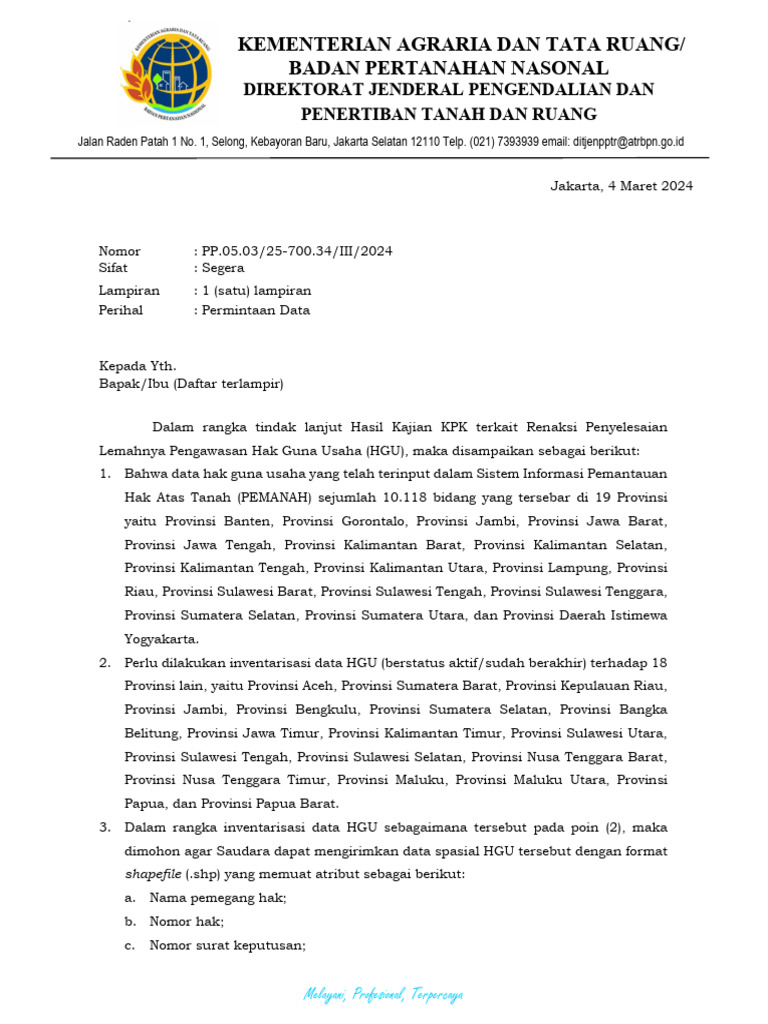 TTE Surat Permintaan Data PEMANAH 2024 | PDF