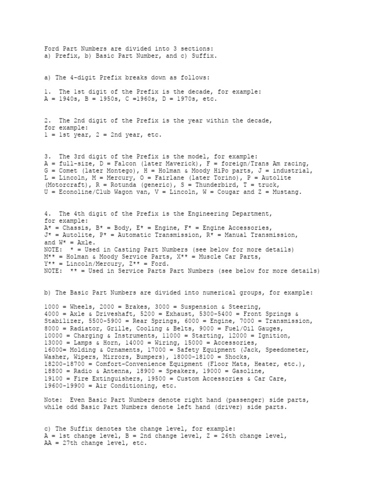 Ford Part Number Breakdown | PDF | Wheeled Vehicles | Motor Vehicle ...