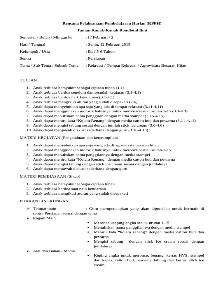 Modul Ajar TK Tema Rekreasi | PDF