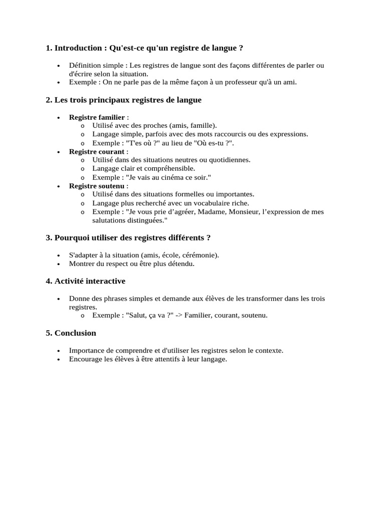 Comprendre les registres de langue | PDF