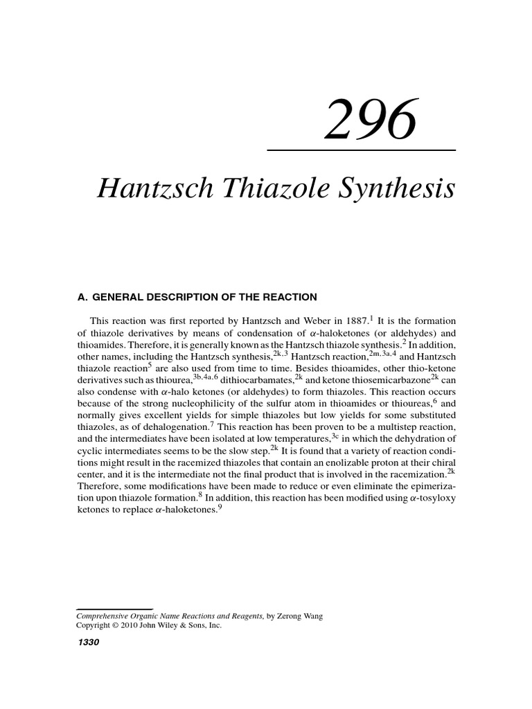 Hantzsch Thiazole Synthesis Overview | PDF | Chemical Reactions | Ketone