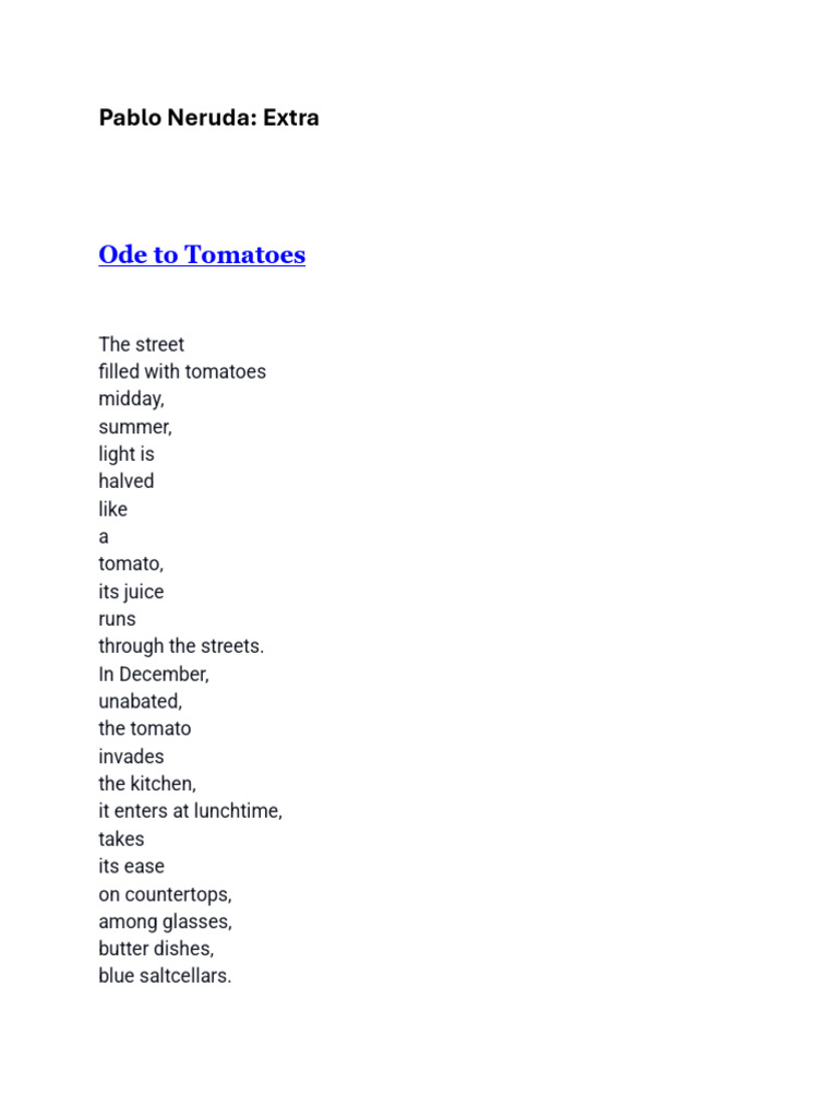 Ode to Tomatoes: A Culinary Celebration | PDF | Tomato | Poetry