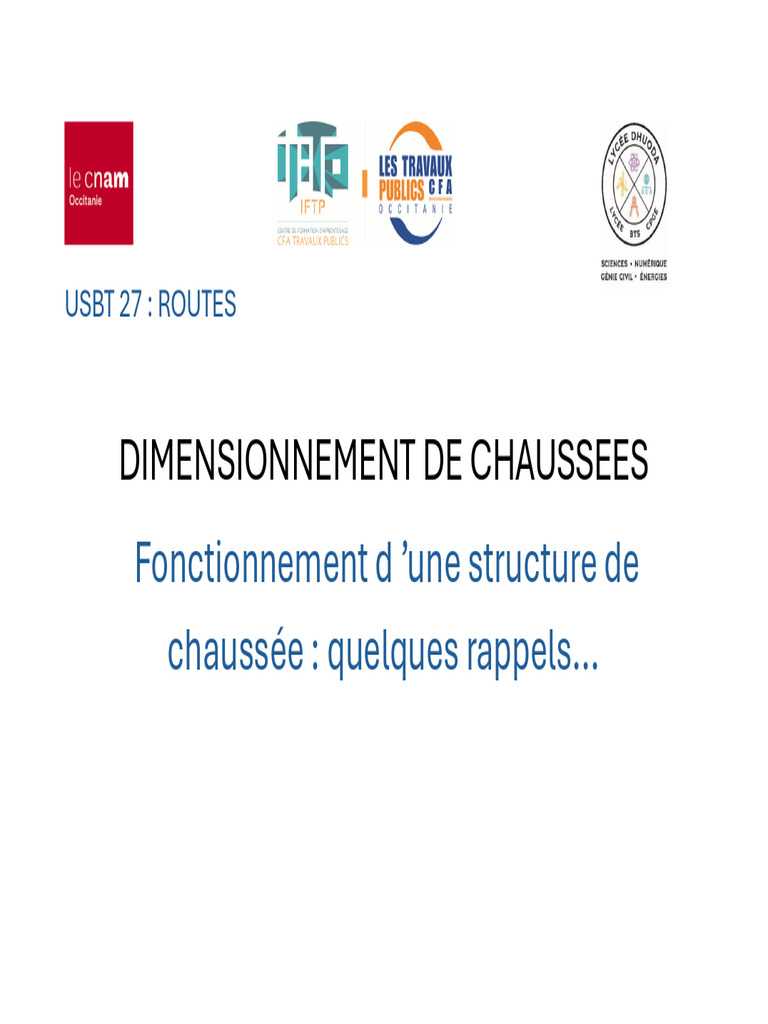 USBT 27 Fonctionnement de structures de chaussée quelques rappels- cours 2 | PDF | Béton | Grave ...