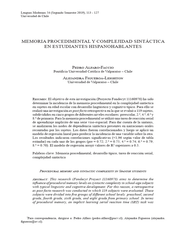 Memoria Procedimental y Complejidad Sintáctica 2020 | PDF | Sintaxis ...