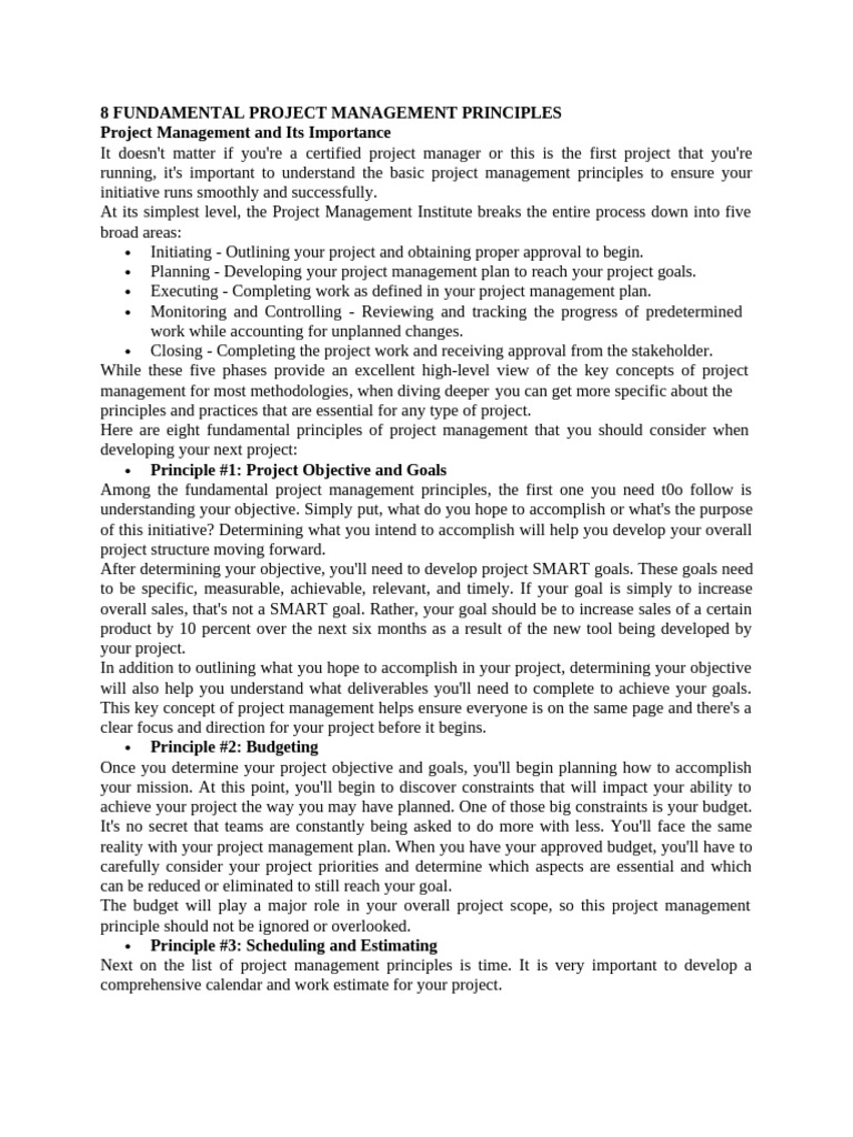 8 Key Principles of Project Management | PDF | Project Management | Goal