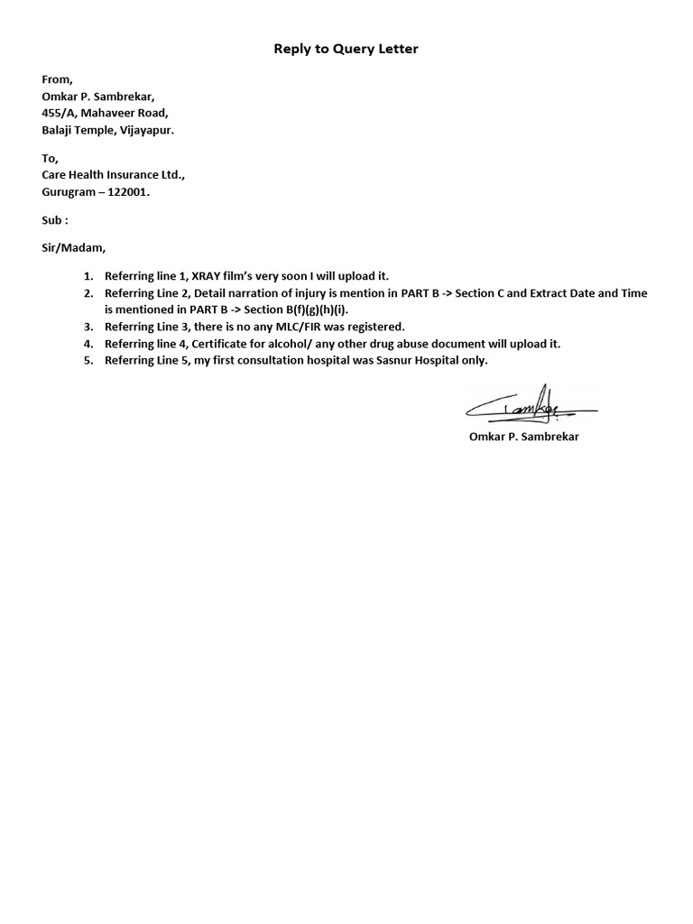 Response to Care Health Insurance Query | PDF