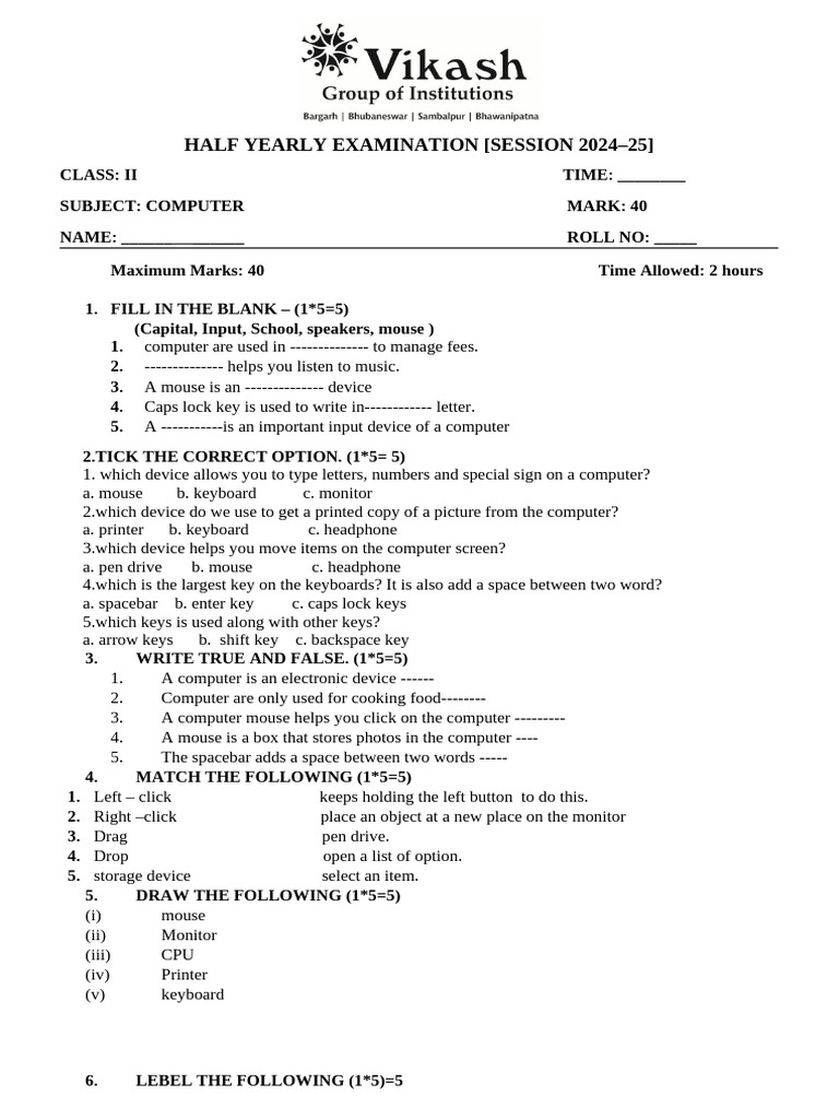 CLASS II QP | PDF | Computer Keyboard | Computer Science