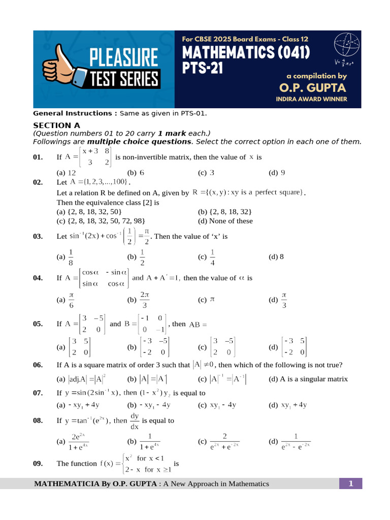 PTS-21 (XII 2024-25) - by O.P. GUPTA | PDF | Euclidean Vector ...