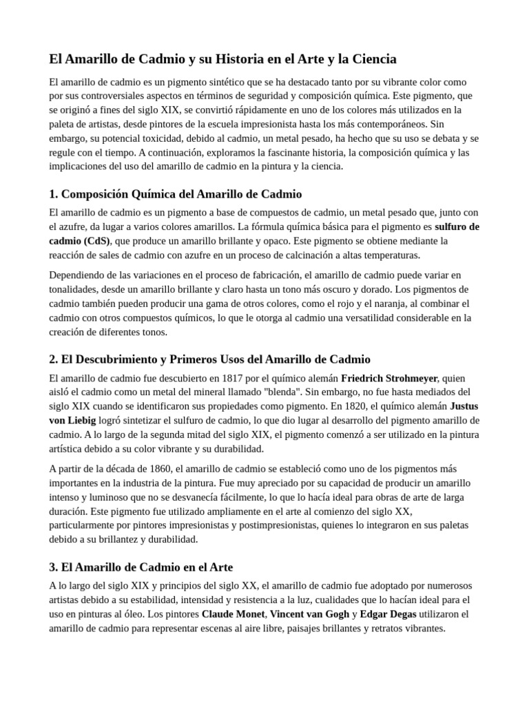 Historia del Amarillo de Cadmio | PDF | Pigmento | Pinturas