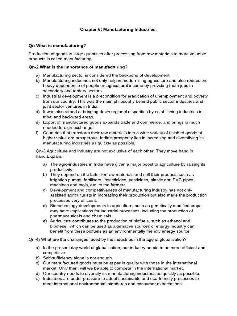 Chapter 6 Manufacturing Industries | PDF | Textiles | Chemical Industry