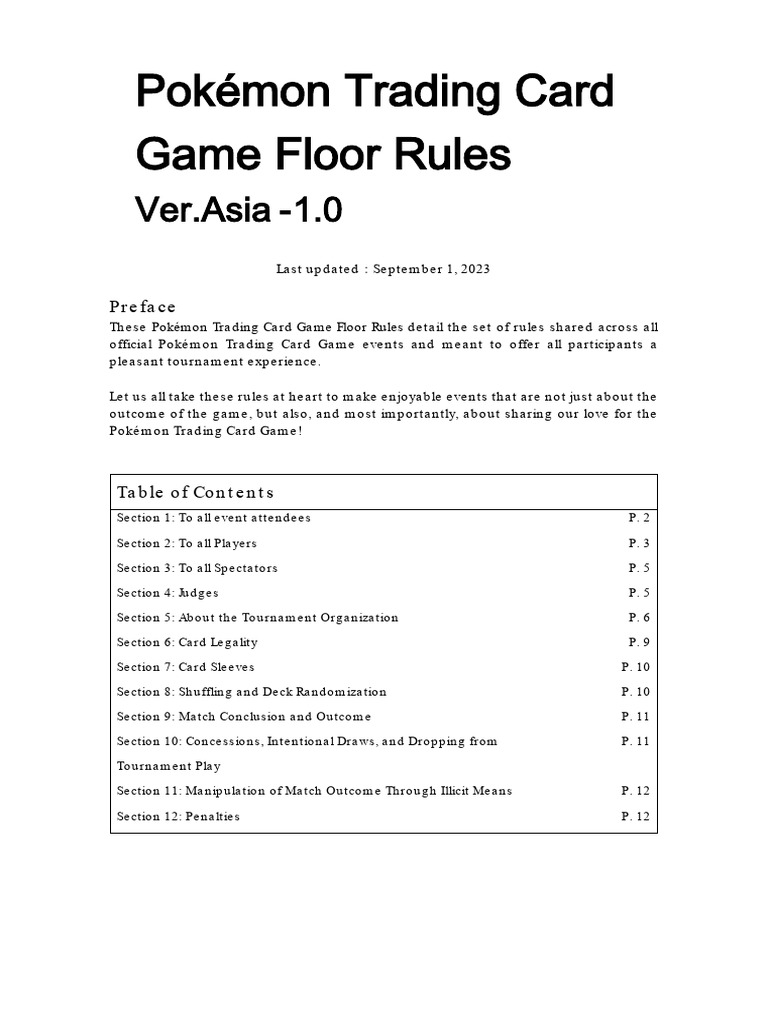 Eng News Pokemon Card Game Floor Rule Asia-Ver1.0 | PDF
