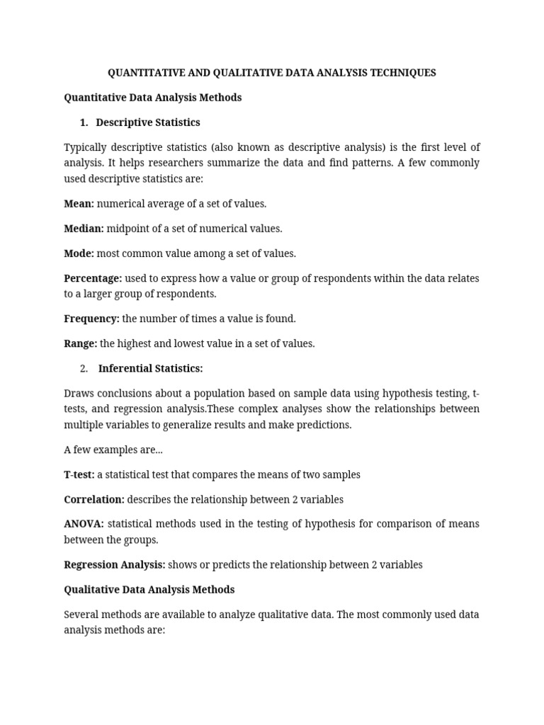 Quantitative and Qualitative Data Analysis Techniques | PDF | Statistics | Qualitative Research