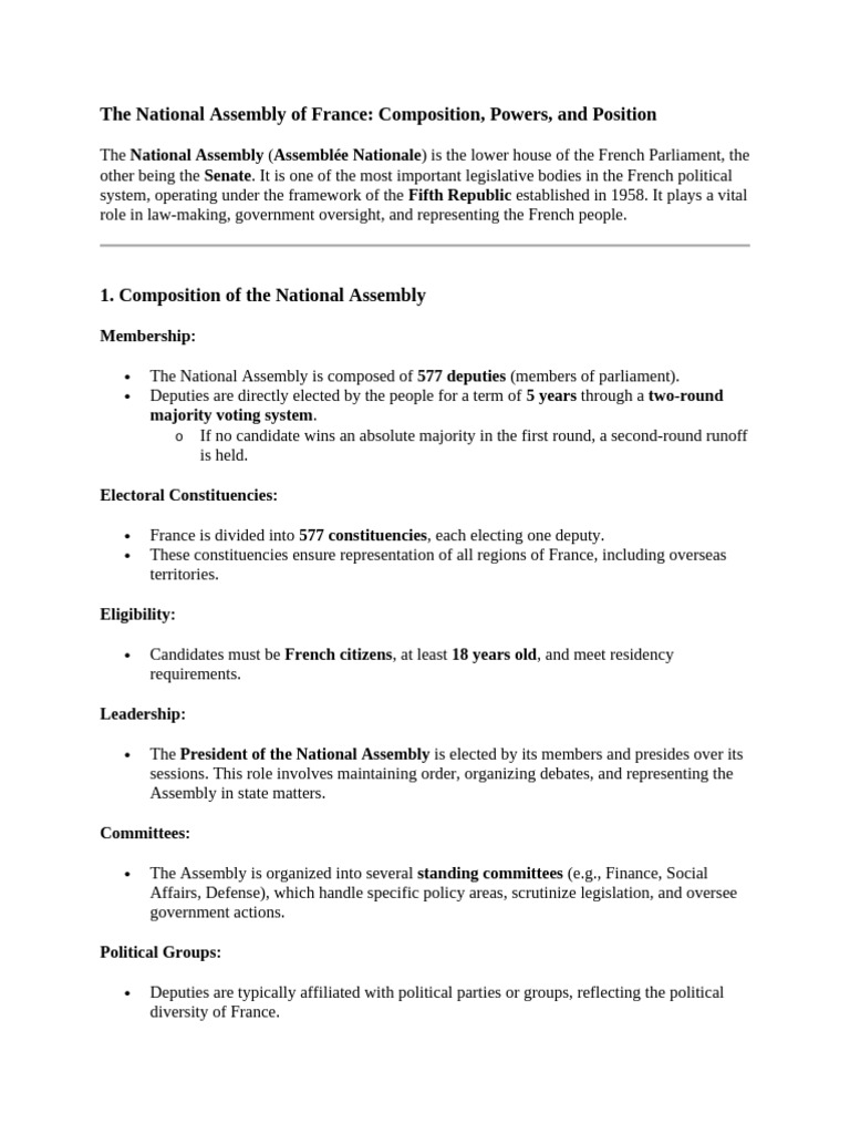 National Assembly of France Overview | PDF | Administrative Law ...