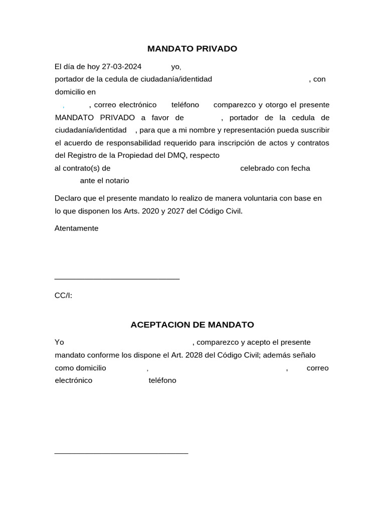 Modelo Mandato Privado | PDF