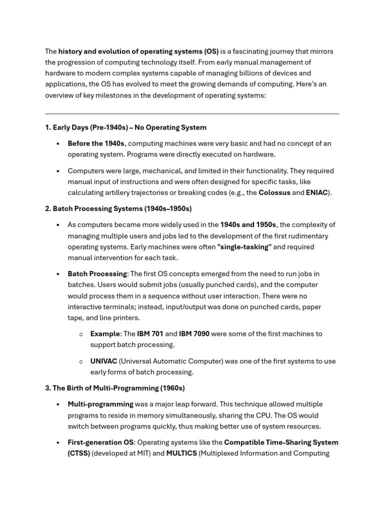Evolution of Operating Systems History | PDF | Operating System ...