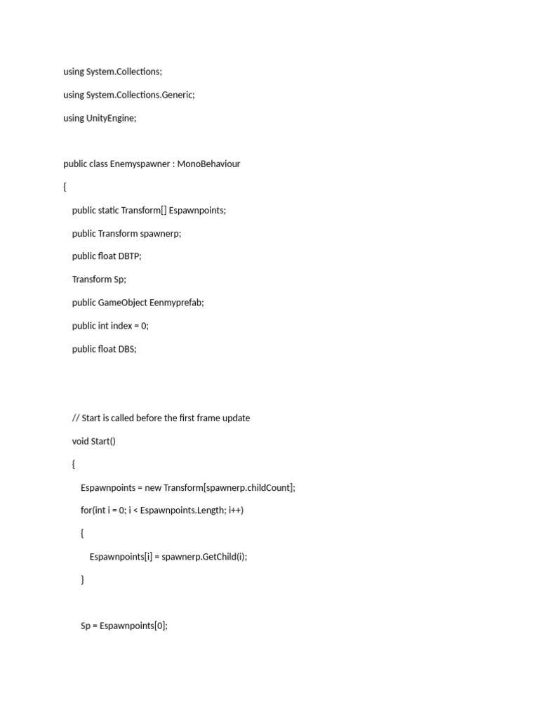 Unity Enemy Spawner Script | PDF