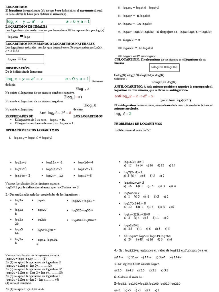 Guía Completa de Logaritmos y Problemas | PDF | Logaritmo | Funciones y ...