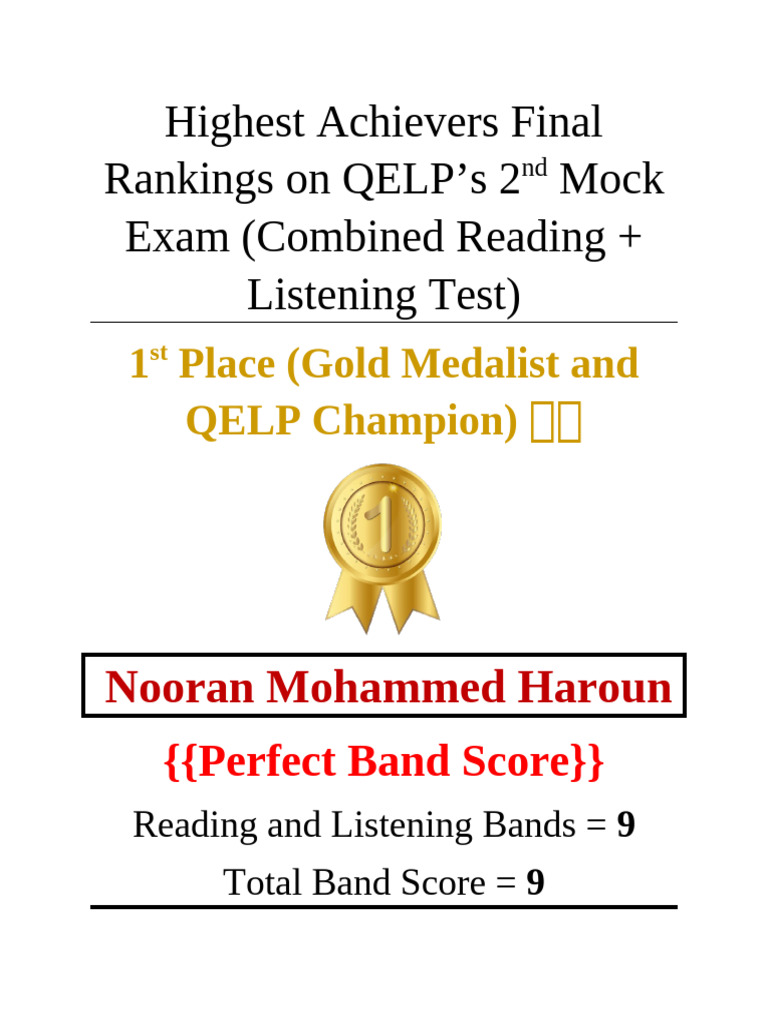Highest Achievers Final Rankings QELP Mock 2 | PDF