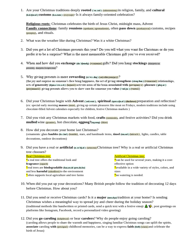 Questions about christmas traditions | PDF | Christmas | Christmas ...