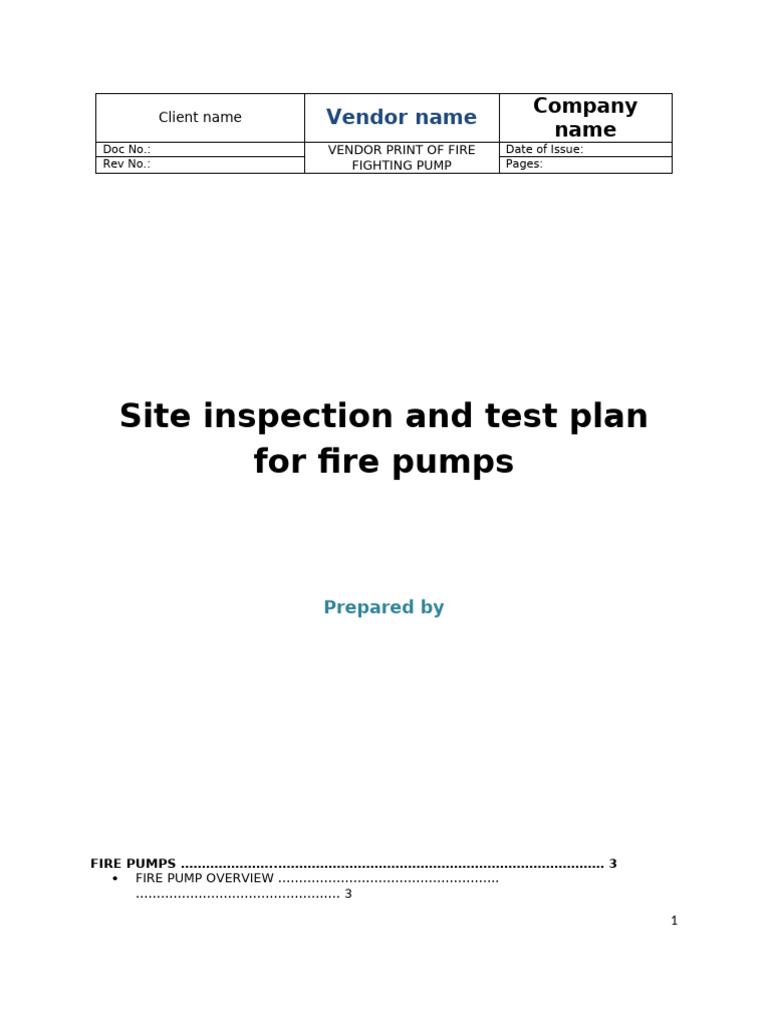 Site_inspection_and_test_plan_for_fire_pumps | PDF | Pump | Valve