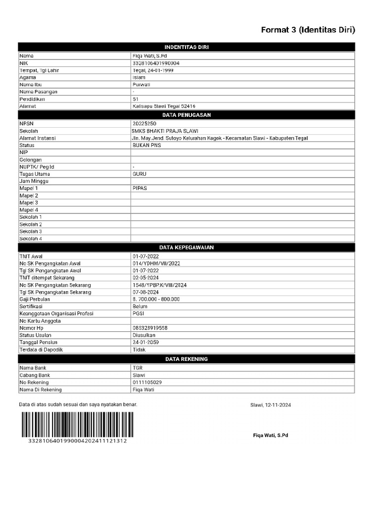 Form A3 Dataku Fiqa | PDF