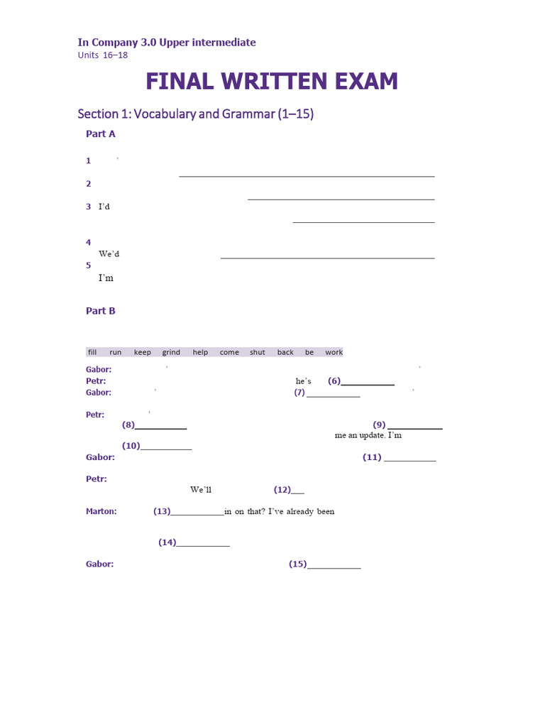In Company 3.0 Exam Units 16-18 | PDF