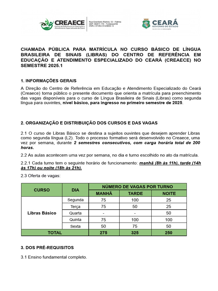 Matrícula Curso Básico de Libras 2025.1 | PDF