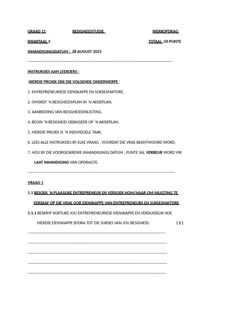 Delaan Graad 11 Kwartaal 3 Opdrag | PDF