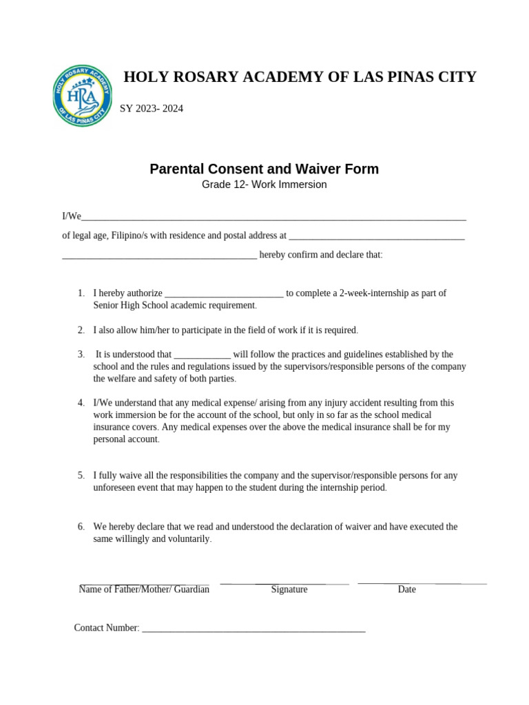 Parental Consent and Waiver 2 | PDF