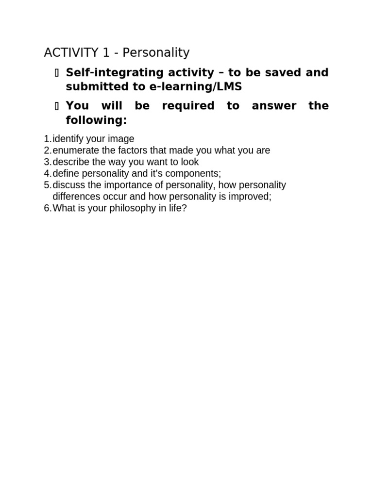 ACTIVITY 1 Image and Personality | PDF