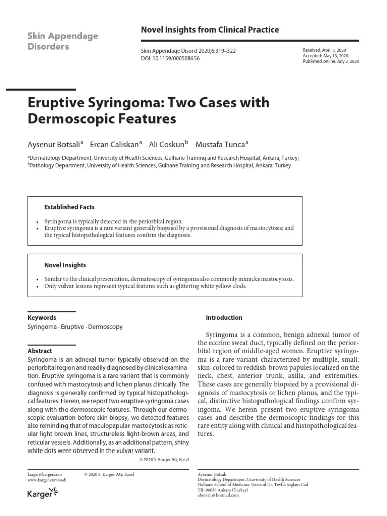 Eruptive Syringoma Two Cases With Dermoscopic Features | PDF | Skin ...